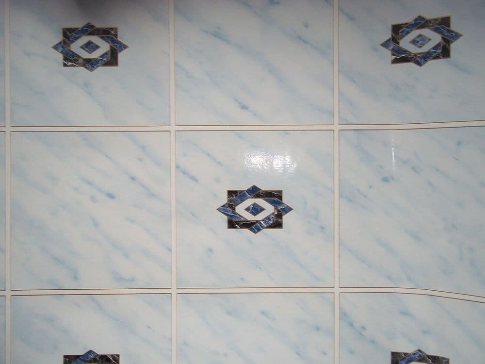 GLOSSY BLUE WHITE CARRERA TILE SELF ADHESIVE STICKY BACK PLASTIC VINYL ...