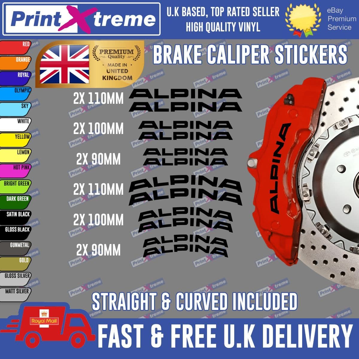 12X PREMIUM ALPINA BRAKE CALIPER STICKERS DECALS HIGH TEMP