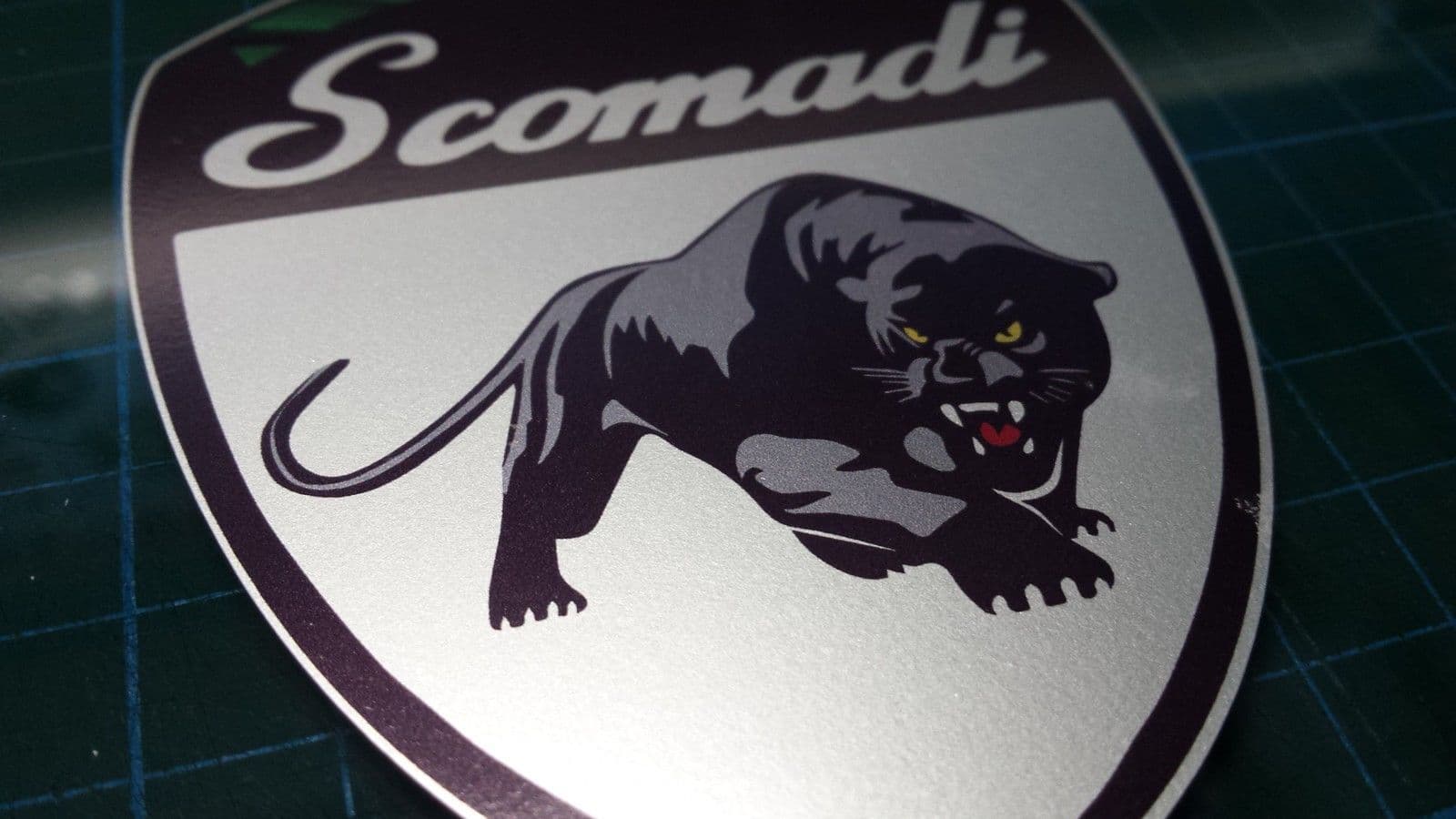 1x Scomadi Logo Printed Decal Sticker Vespa innocenti mod nos vinyl SILVER