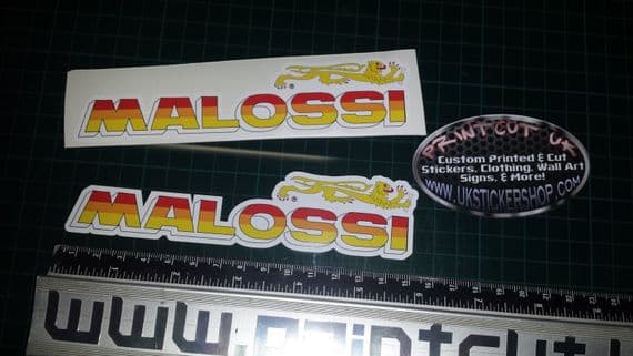 2x MALOSSI Full Colour Decals Stickers Gilera Vespa Italjet Sym Speedfight