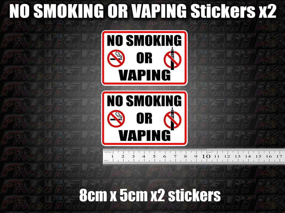 2x NO SMOKING OR VAPING Stickers minicab taxi shop sign warning vape