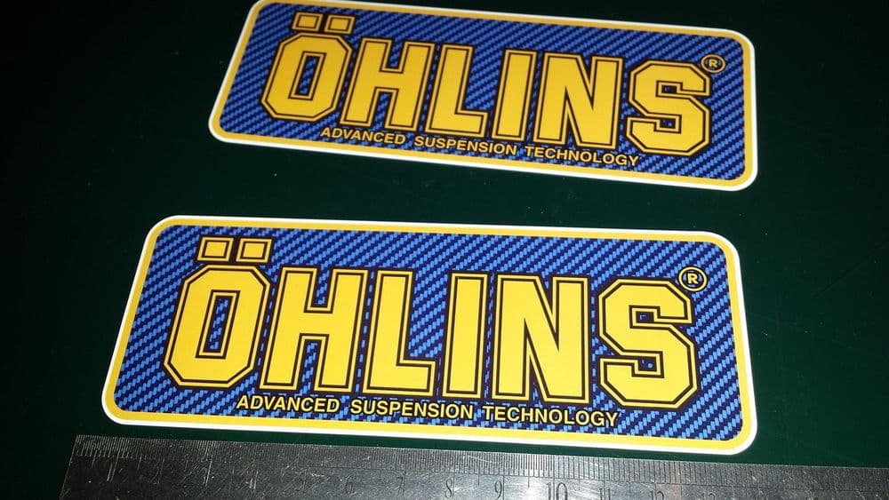 2x Ohlins Full Colour Decals Stickers Blue Carbon Suspension Bike Shock