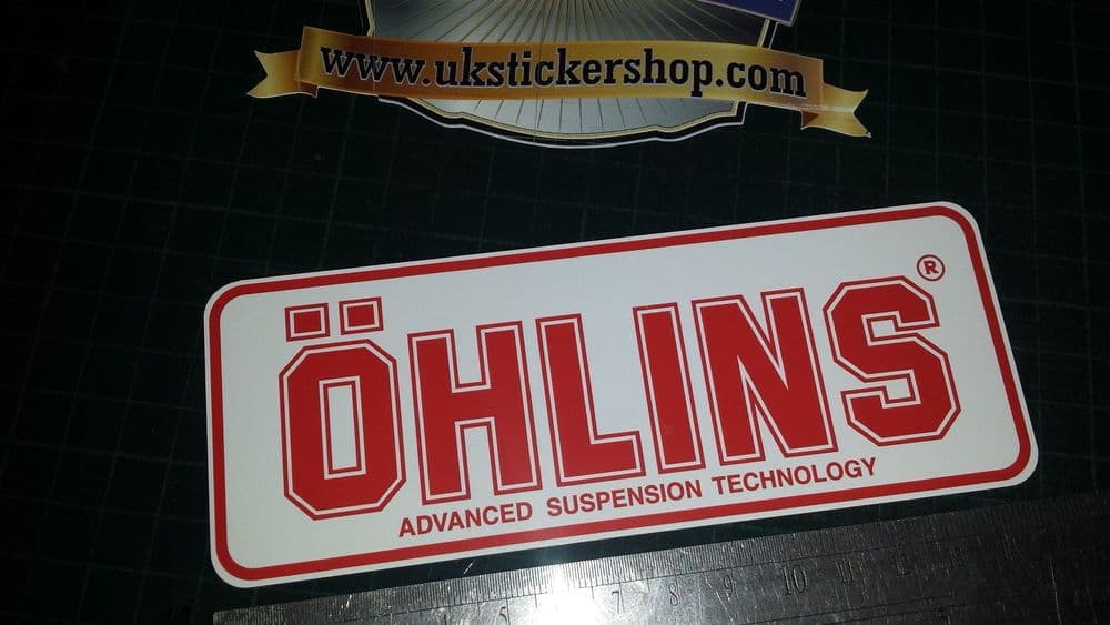2x Ohlins Full Colour Decals Stickers red & white Suspension Bike Shock