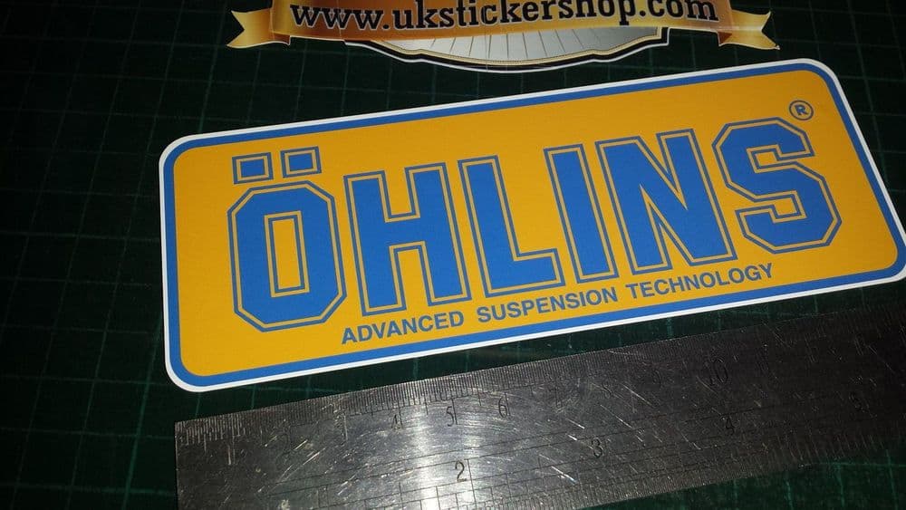 2x Ohlins Full Colour Decals Stickers YELLOW & BLUE Suspension Bike Shock