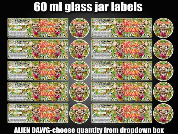 ALIEN DAWG 60ml glass cali jar labels RX pressitin HIGH QUALITY