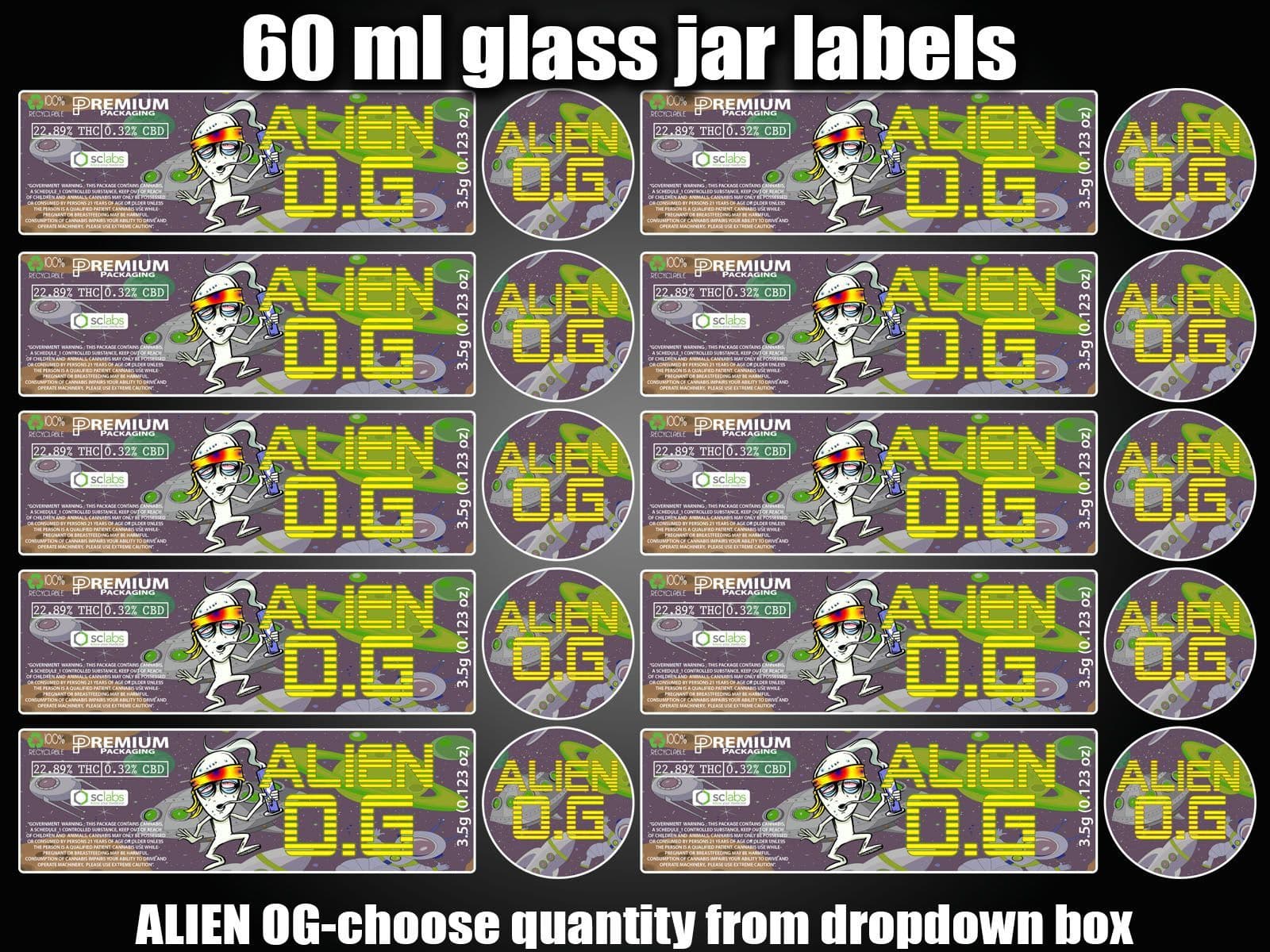 ALIEN O G 60ml glass cali jar labels RX pressitin HIGH QUALITY