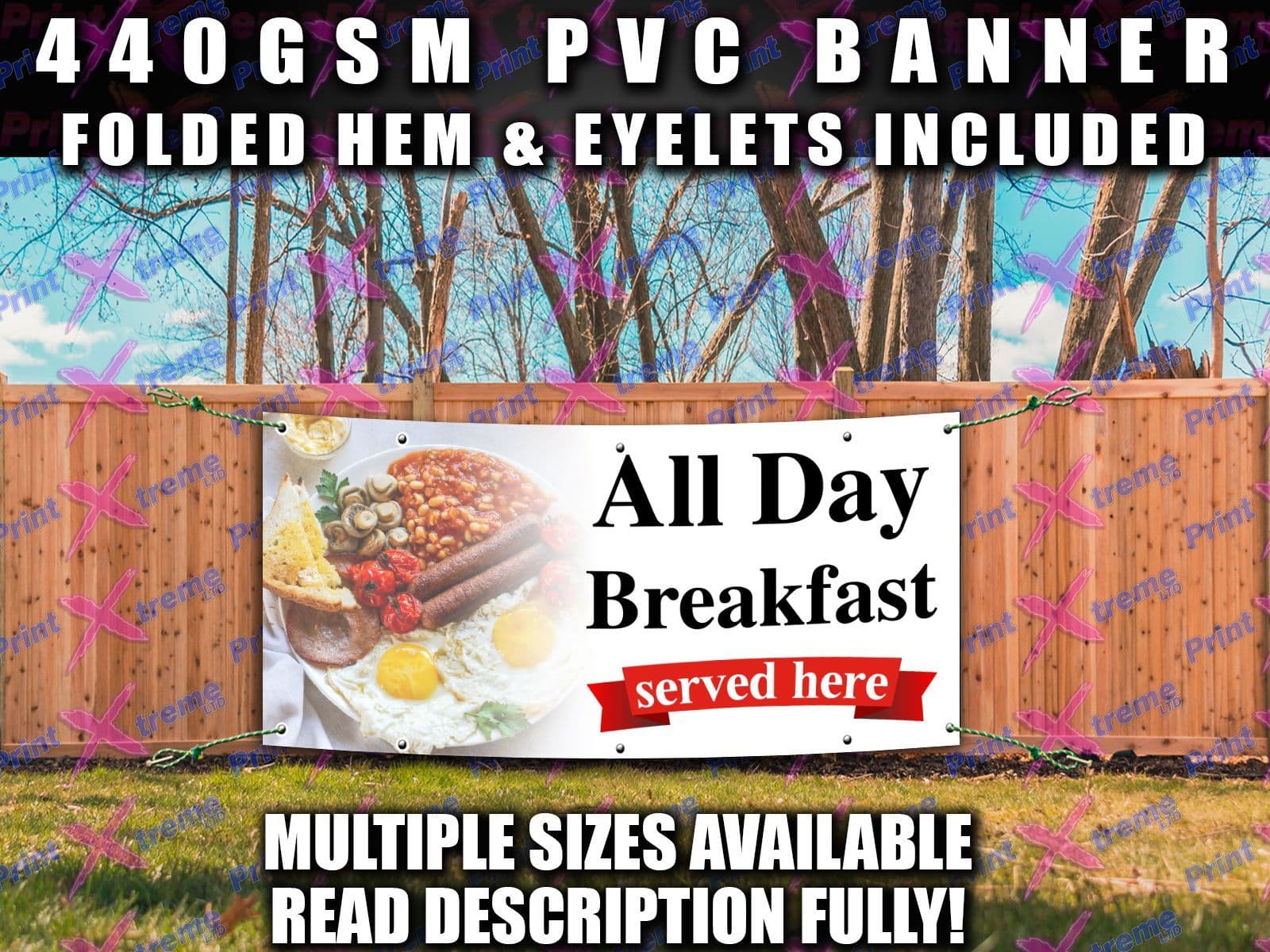 ALL DAY BREAKFAST SERVED HERE BANNER SIGN SIGNS Indoor Outdoor PUB ...