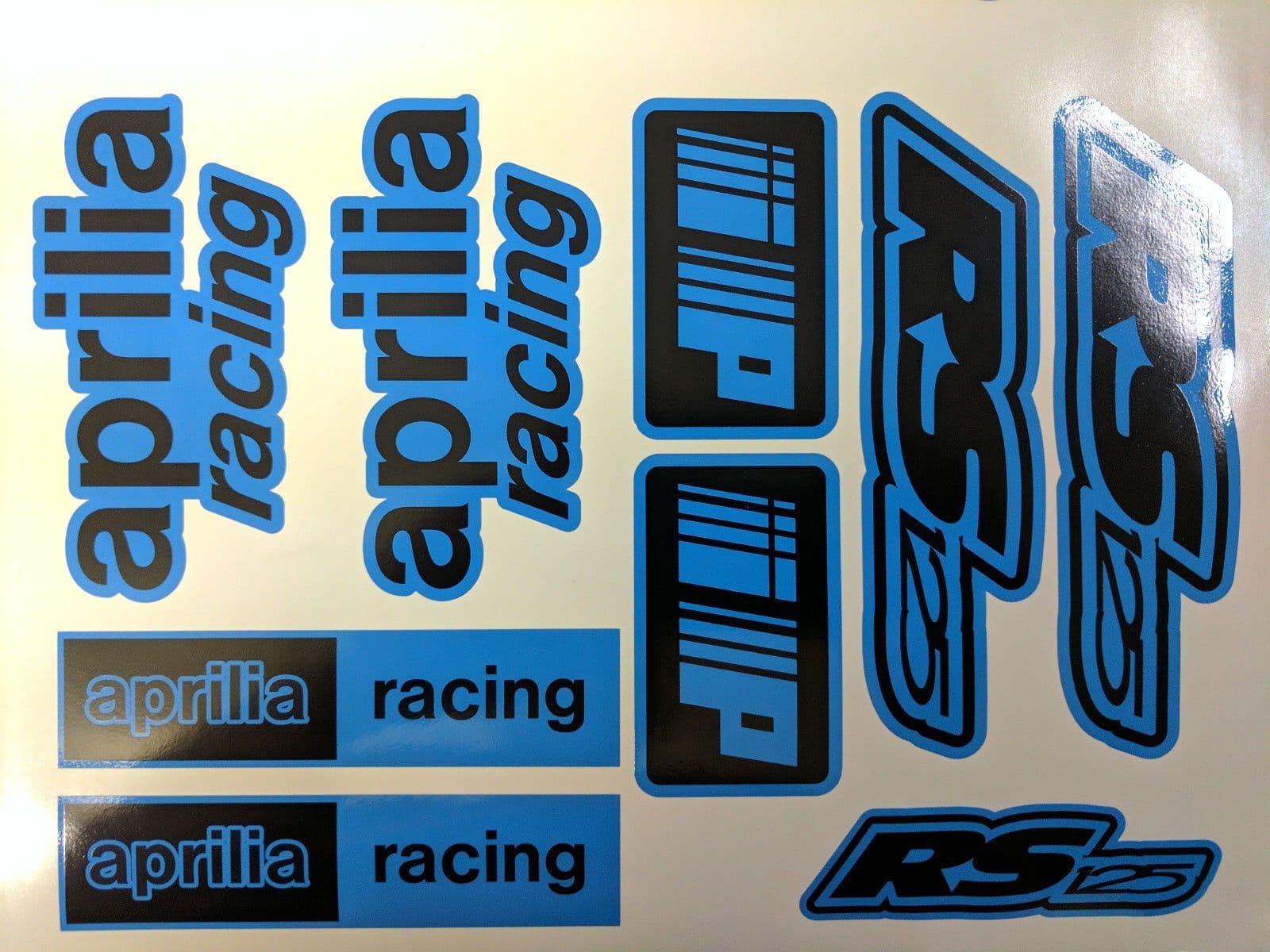 Aprilia RS125 DECALS STICKERS Olympic Blue & Black RS 125 Racing IP 9 piece