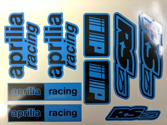 Aprilia RS125 DECALS STICKERS Olympic Blue & Black RS 125 Racing IP 9 piece
