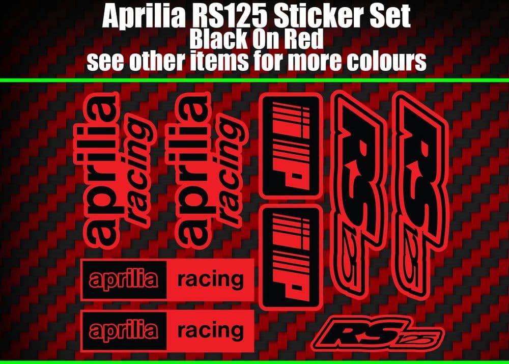 Aprilia RS125 DECALS STICKERS Red & Black RS 125 Racing IP 9 piece