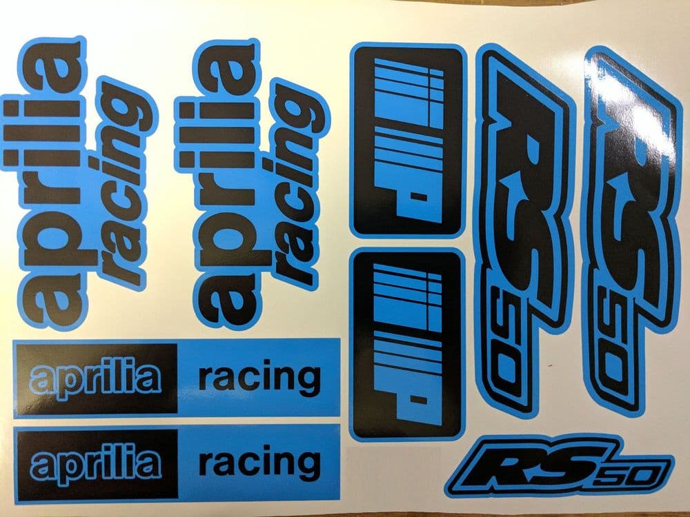 Aprilia RS50 DECALS STICKERS Olympic Blue & Black RS 50 Racing IP 9 piece