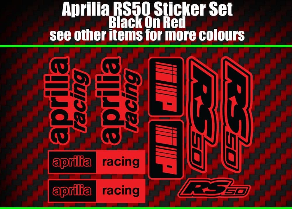 Aprilia RS50 DECALS STICKERS Red & Black RS 50 Racing IP 9 piece