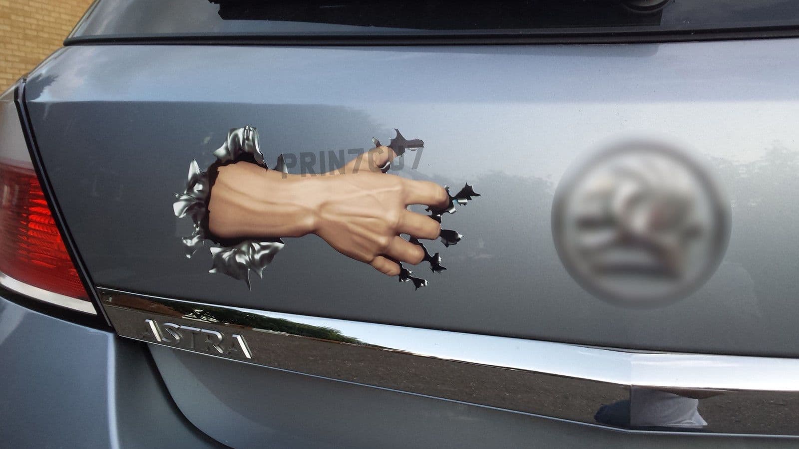 Arm tearing metal rip hole Decal Sticker Car bumper door van joke vag ...