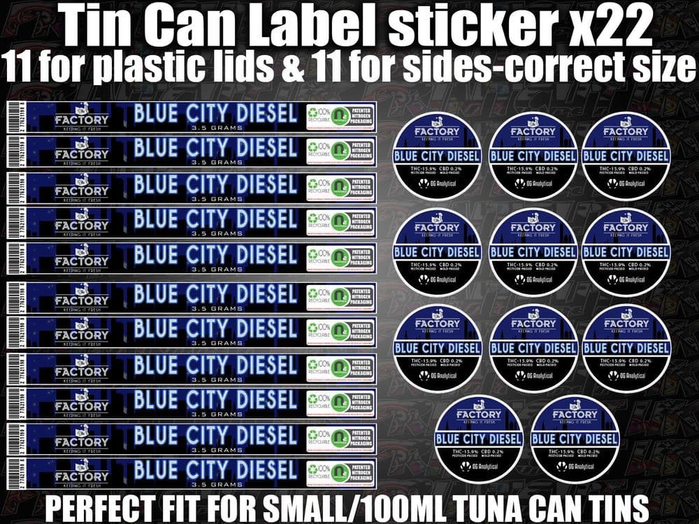 BLUE CITY DIESEL Cali Tin Labels Stickers Marijuana weed RX Medical ...