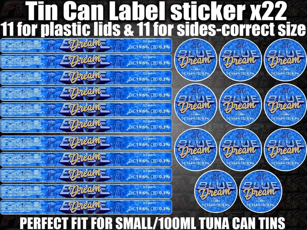 BLUE DREAM Cali Tin Labels Stickers Marijuana weed RX Medical Cannabis ...