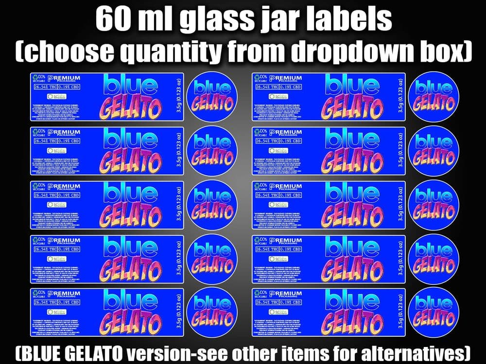 BLUE GELATO 60ml glass cali jar labels RX pressitin HIGH QUALITY