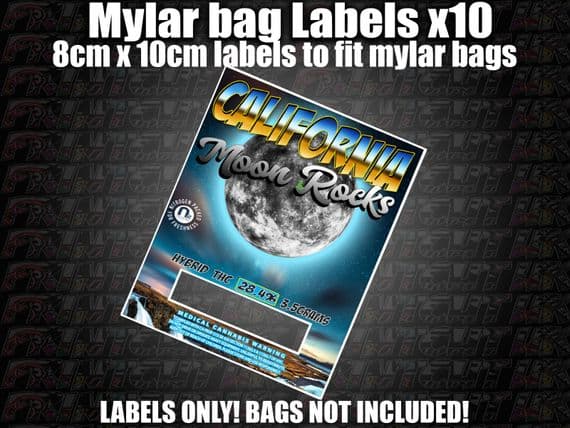 CALI MOON ROCK MYLAR BAG POUCH LABELS 10CM X 8CM Cali Stickers RX Medical