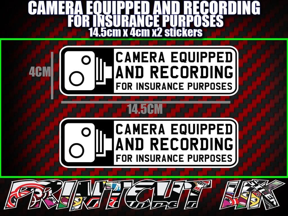 CAMERA EQUIPPED & RECORDING STICKERS X2 decal dvr car van bike truck ...