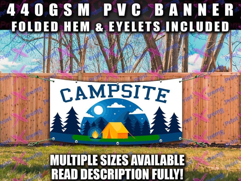 CAMPSITE CAMPING BANNER SIGN Indoor Outdoor CARAVAN PARK TENT PVC Eyelets