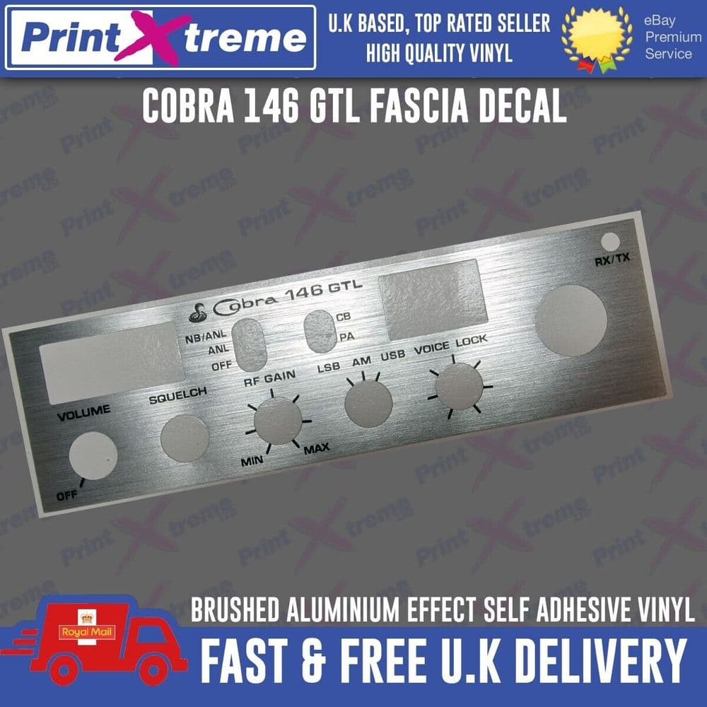 COBRA 146 GTL cb radio faceplate bezel Decal Sticker BRUSHED ALUMINIUM ...