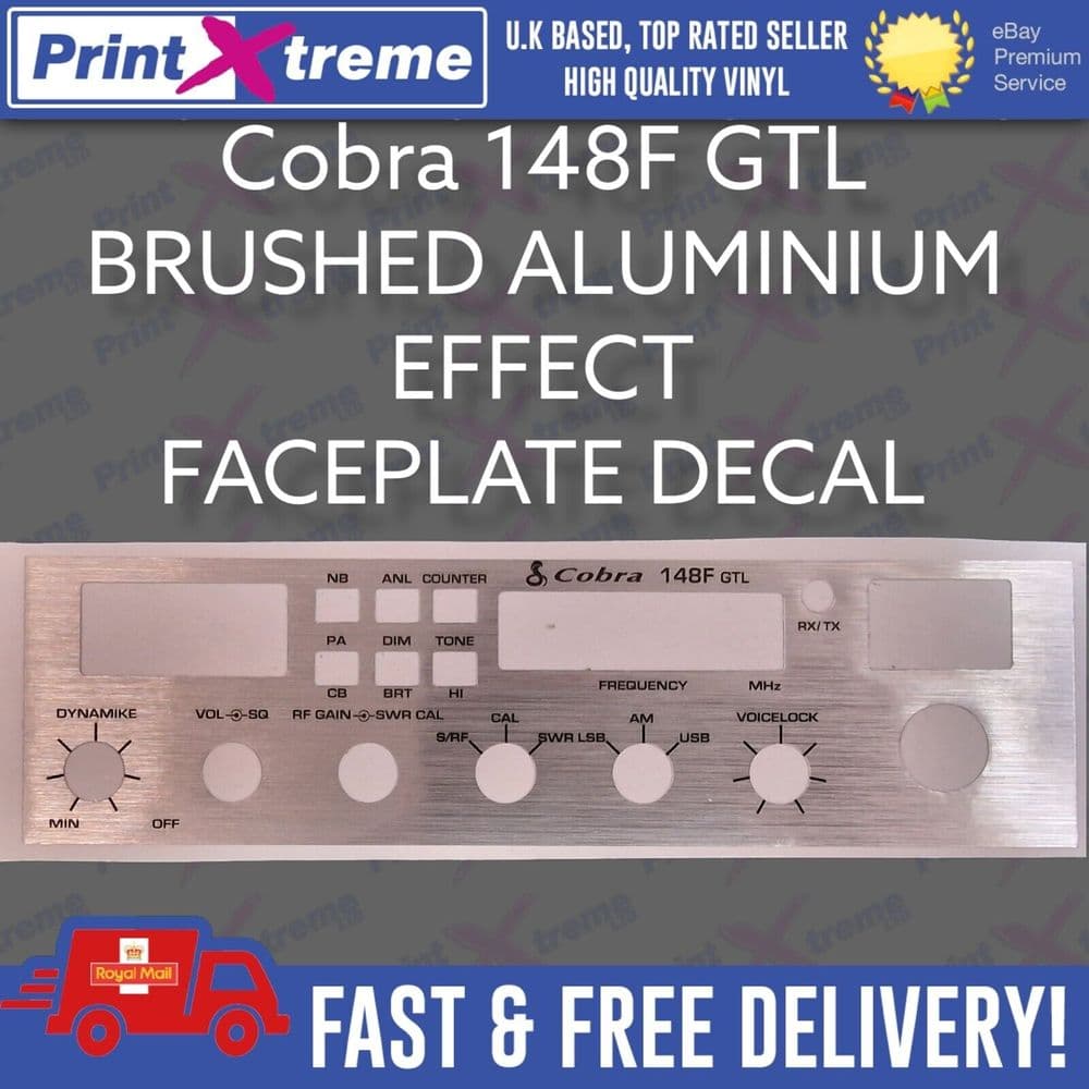COBRA 148F-GTL cb radio faceplate bezel Decal Sticker BRUSHED ALUMINIUM ...