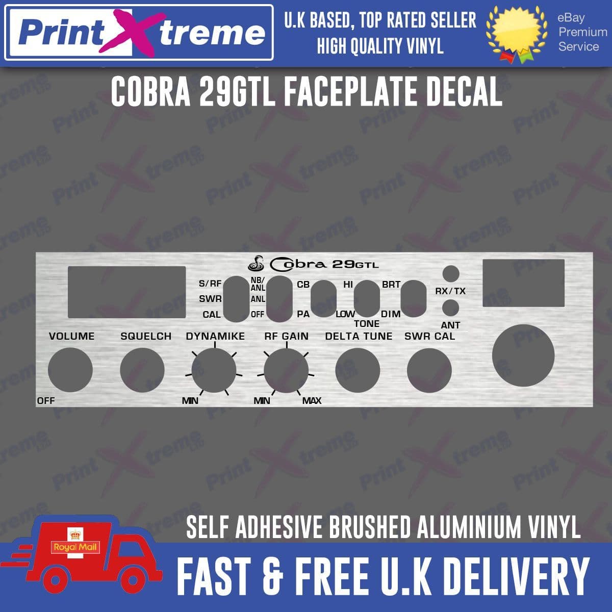 COBRA 29GTL cb radio faceplate bezel Decal Sticker BRUSHED ALUMINIUM VINYL