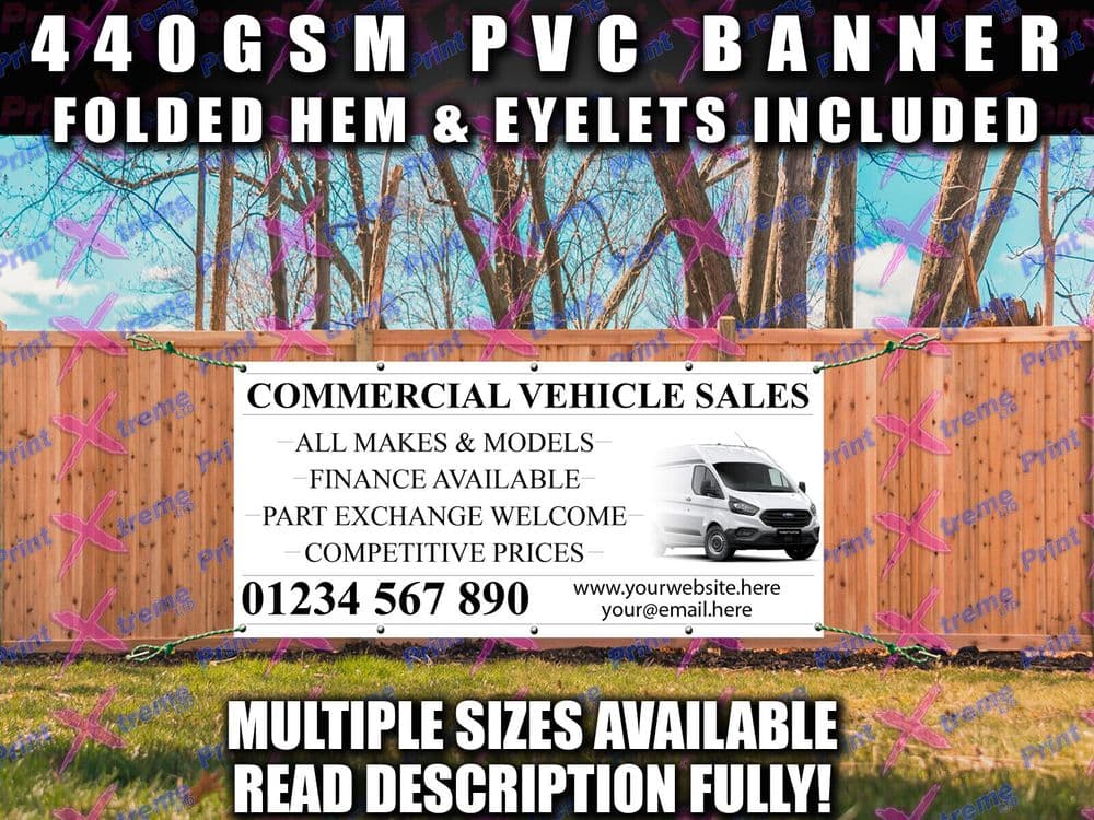 COMMERCIAL VEHICLE SALES USED VANS BANNER SIGN SIGNS GARAGE MOTORS SHOWROOM