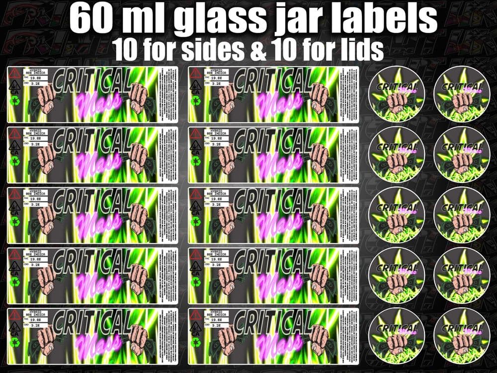 CRITICAL MASS 60ml glass cali jar labels RX pressitin HIGH QUALITY