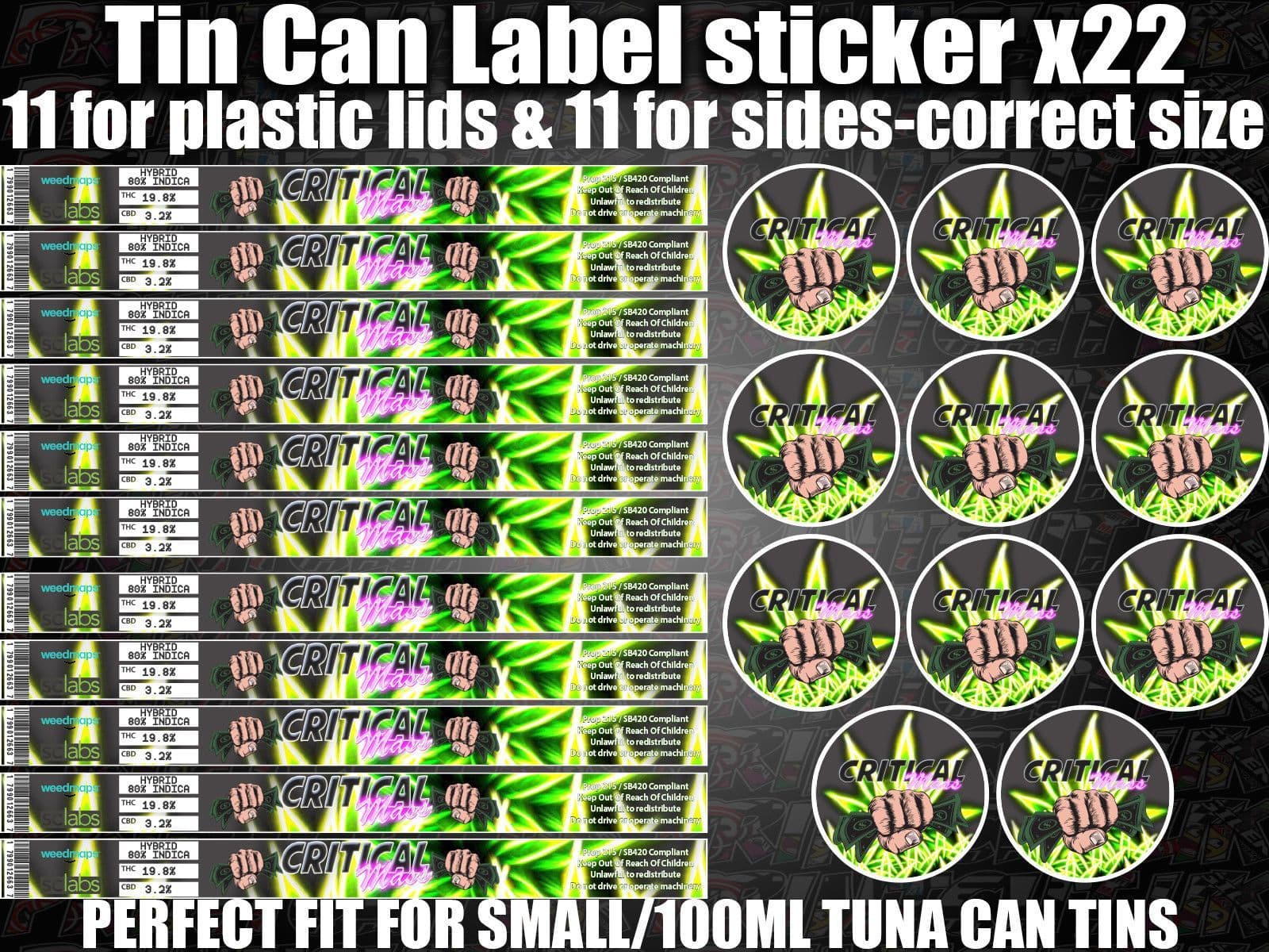 CRITICAL MASS Cali Tin Labels Stickers Marijuana weed RX Medical ...
