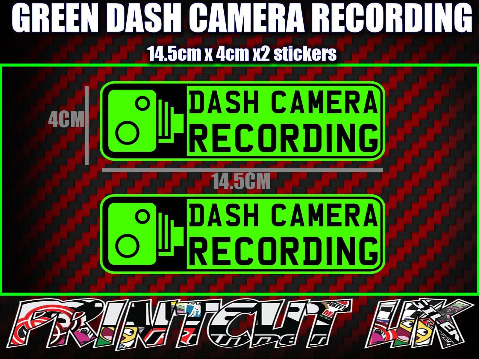 DASH CAMERA RECORDING CAR CAM STICKERS X2 decal dvr car van bike truck ...