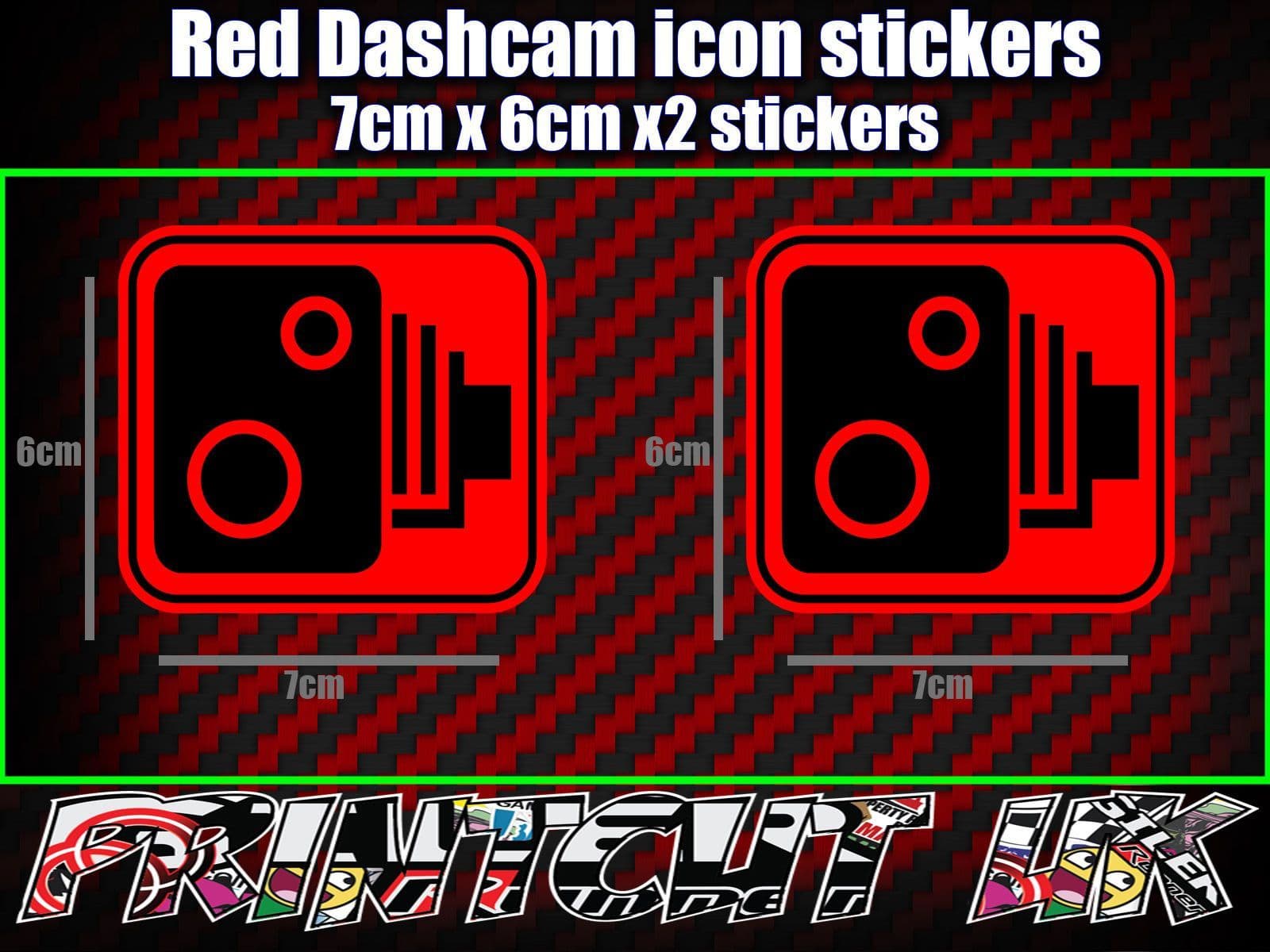DASHCAM DASH CAM CAR CAMERA ICON STICKERS X2 decal dvr car van bike ...