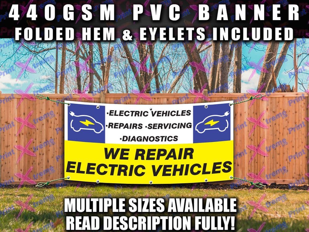 ELECTRIC VEHICLE SERVICING BANNER SIGN SIGNS MOT CAR Garage Mechanic ...