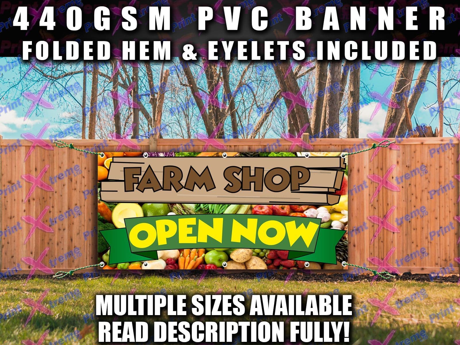 FARM SHOP BANNER SIGN SIGNS Indoor Outdoor Shop PVC FRUIT VEG FOOD OPEN NOW