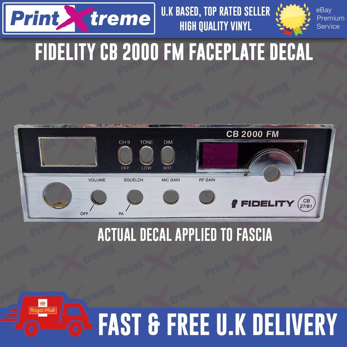FIDELITY CB 2000 cb radio faceplate bezel Decal Sticker BRUSHED ...