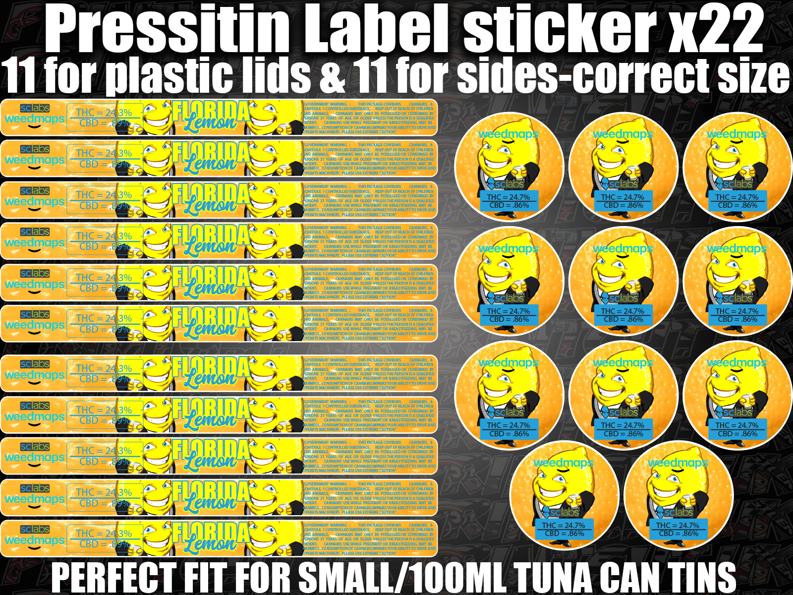 FLORIDA LEMON Cali pressitin tuna Tin Labels Stickers RX Medical HIGH ...