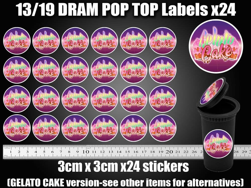GELATO CAKE Labels Stickers 13 Dram pop top RX TIN CAN JAR POT CALI