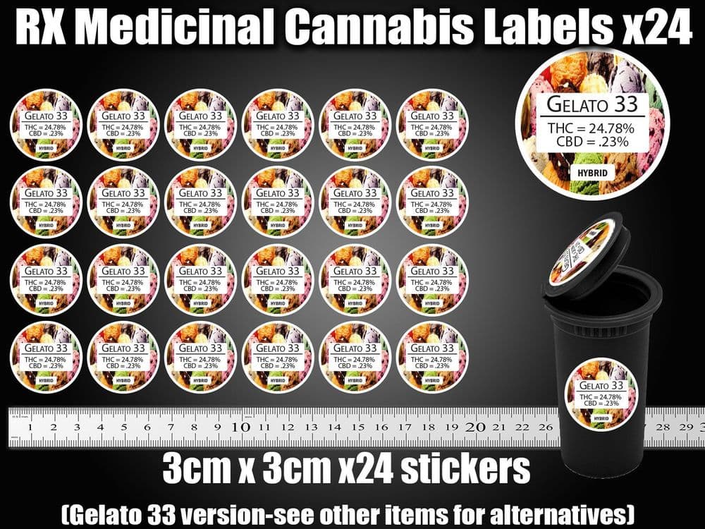 Gelato33 CALI Cannabis Labels Stickers 13 Dram pop top RX Medical ...