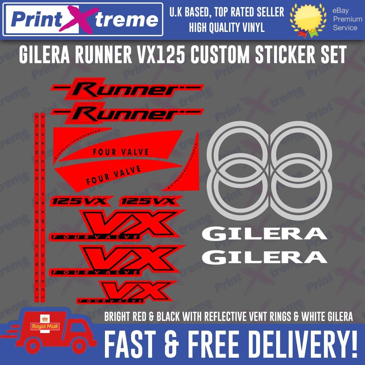 Gilera Runner VX125 Sticker Decal Set vx 125 BRIGHT RED