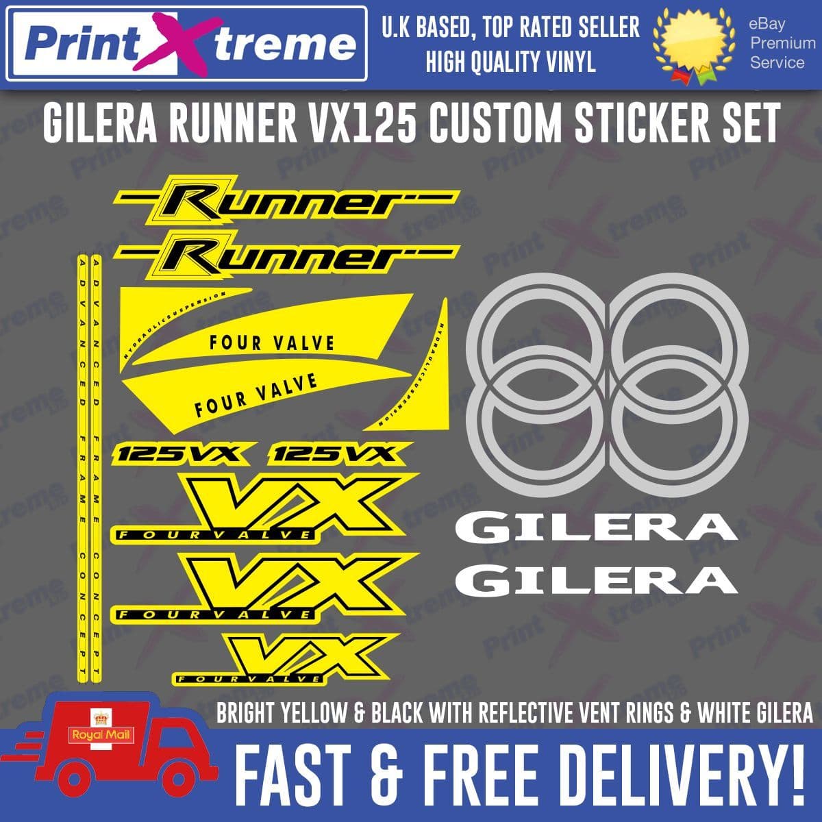 Gilera Runner VX125 Sticker Decal Set vx 125 BRIGHT YELLOW