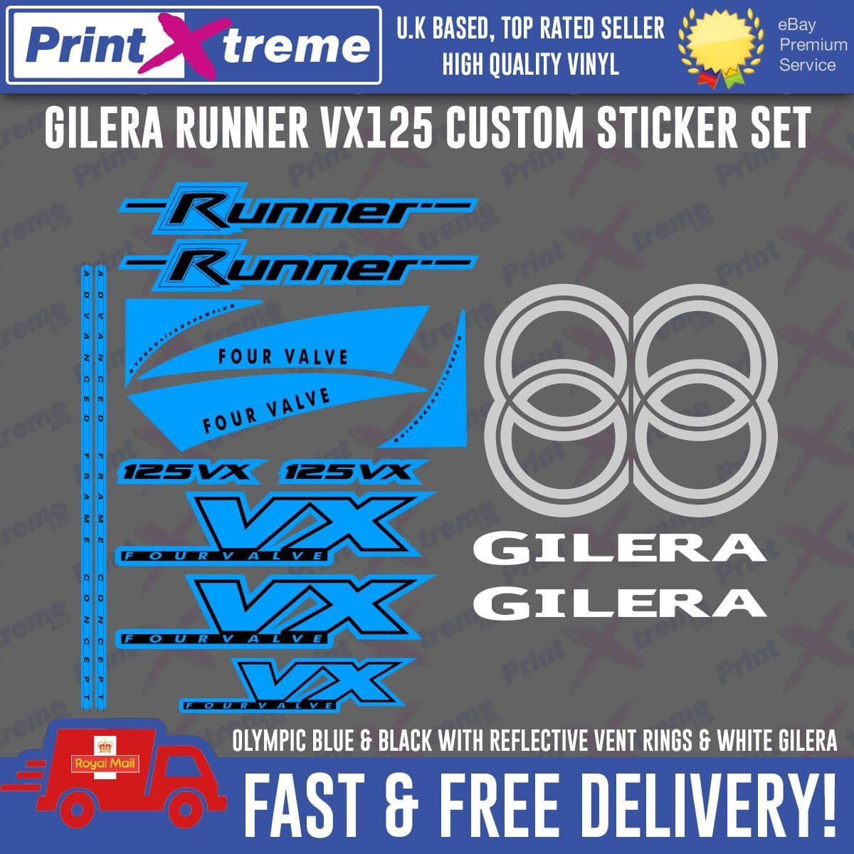 Gilera Runner VX125 Sticker Decal Set vx 125 OLYMPIC BLUE
