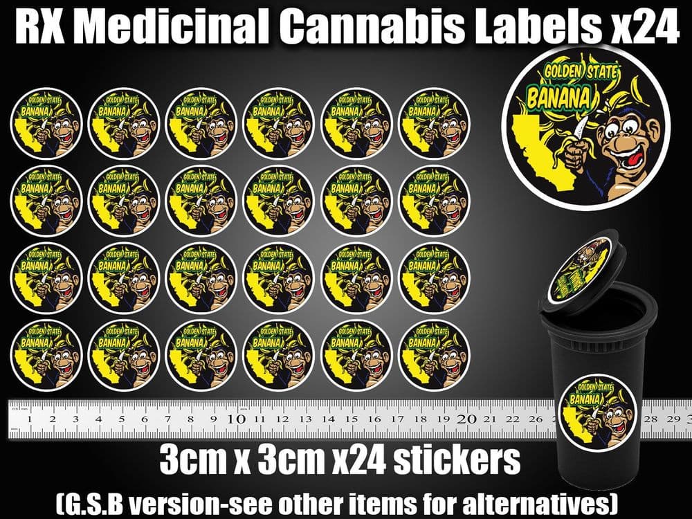 GOLDEN STATE BANANA Cannabis Labels Stickers Dram pop top RX Marijuana ...