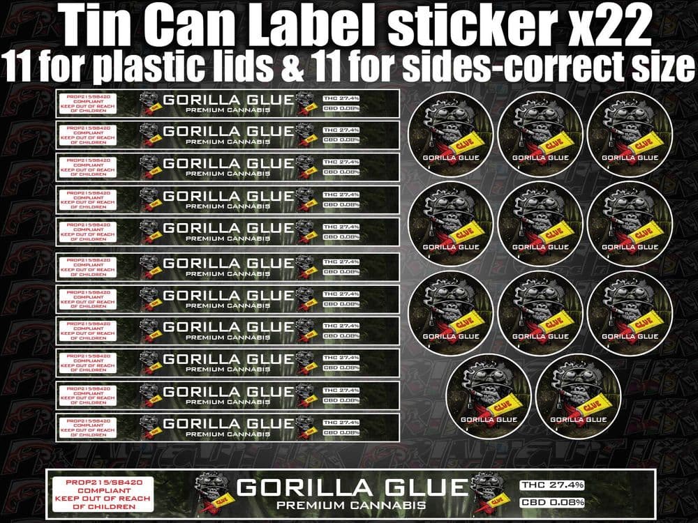GORILLA GLUE Cali Tin Labels Stickers Marijuana weed RX Medical ...
