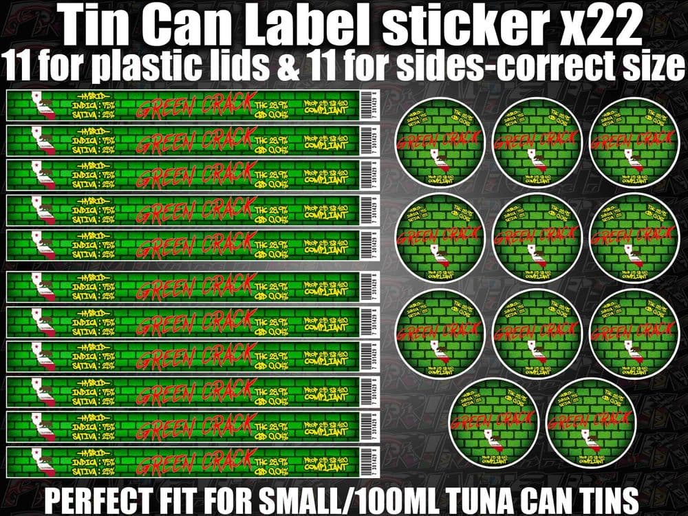 GREEN CRACK Cali Tin Labels Stickers Marijuana weed RX Medical Cannabis can