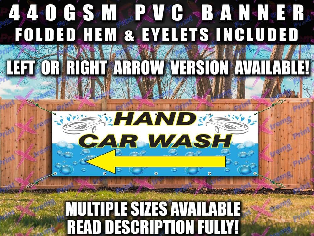 HAND CAR WASH BANNER SIGN SIGNS Indoor Outdoor Valeting Washing PVC Eyelets