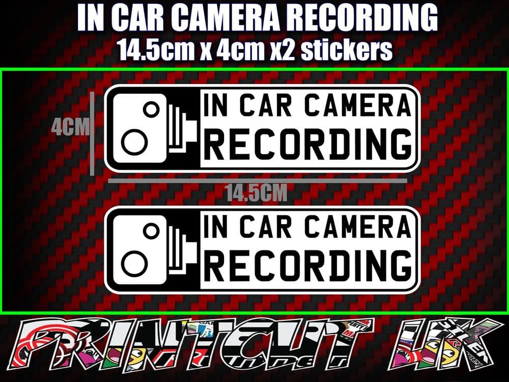 IN CAR CAMERA RECORDING STICKERS X2 decal dvr car van bike truck bus B & W