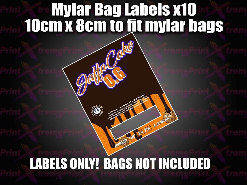 JAFFA CAKE OG MYLAR BAG POUCH LABELS 10CM X 8CM Cali Stickers strain
