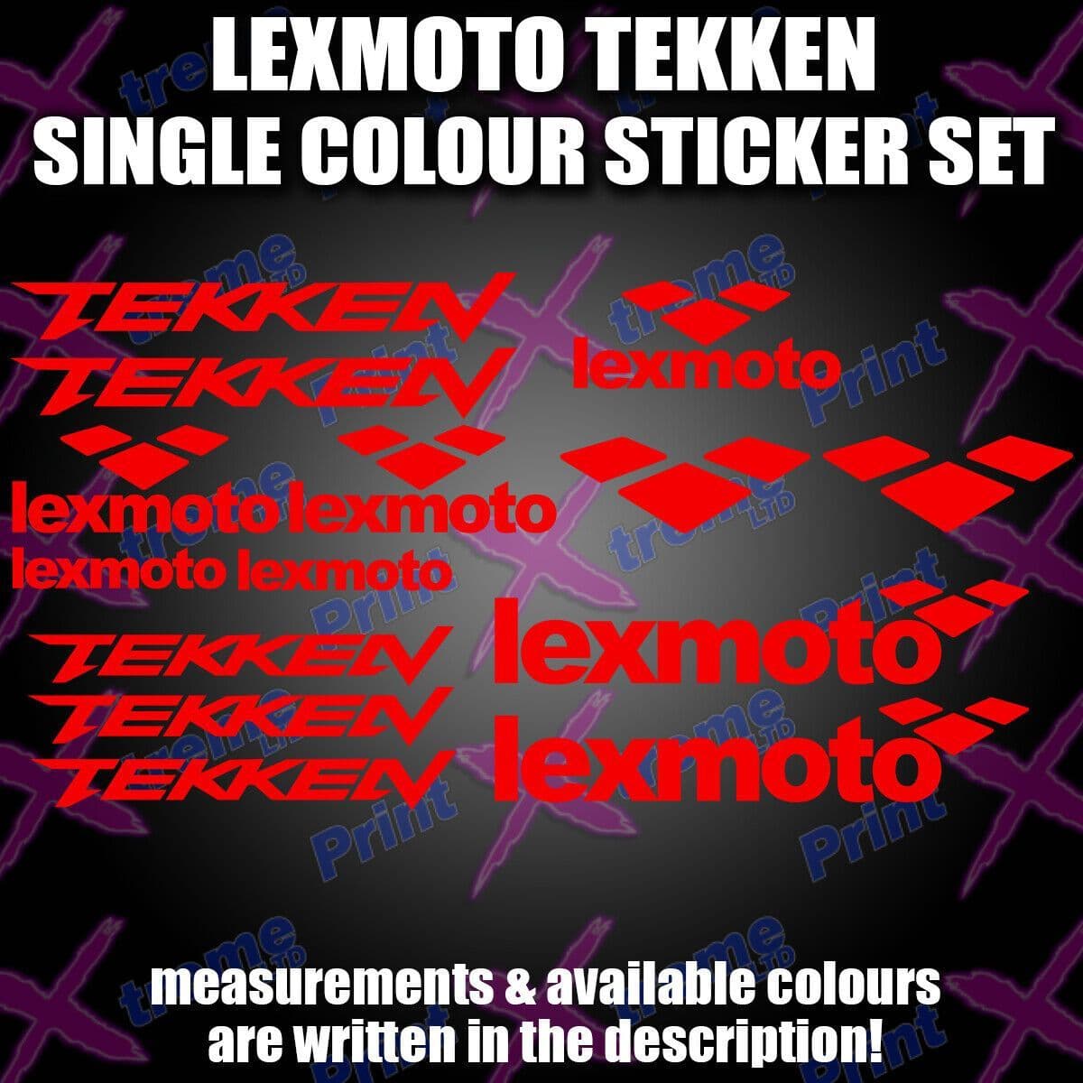 Lexmoto TEKKEN Scooter Stickers / Decal Set ALL COLOURS AVAILABLE