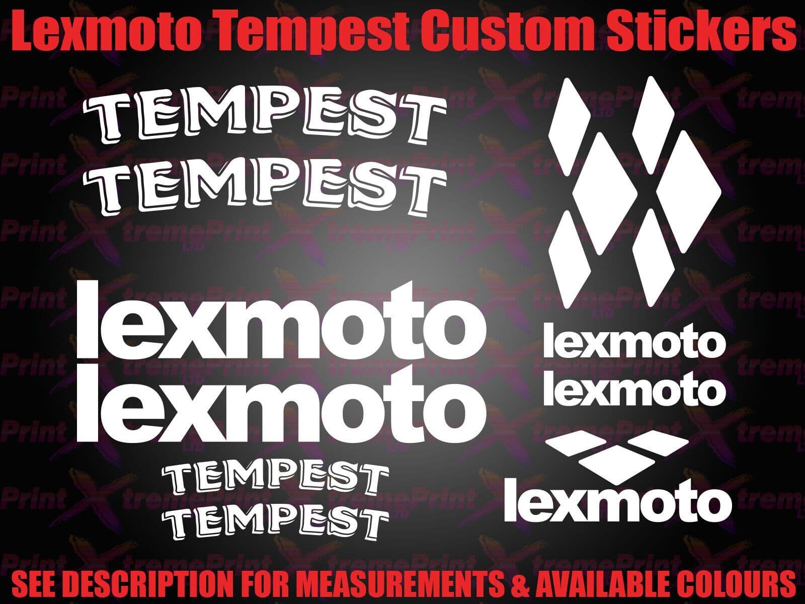 Lexmoto TEMPEST Scooter Stickers / Decal Set ALL COLOURS AVAILABLE