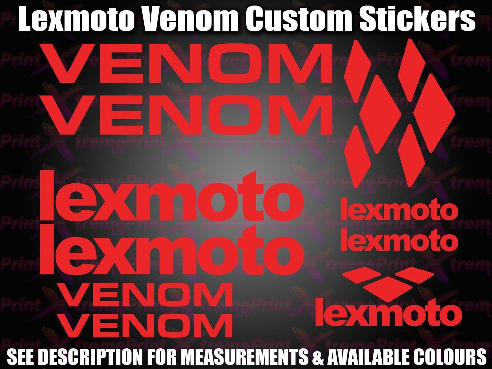 Lexmoto VENOM Scooter Stickers / Decal Set ALL COLOURS AVAILABLE