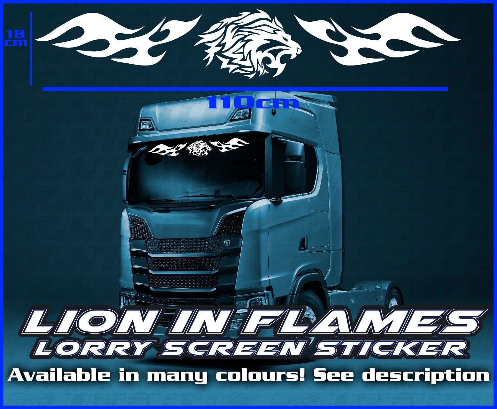 Lion Flames Style Lorry Truck Screen Sticker Man Leyland Daf Scania